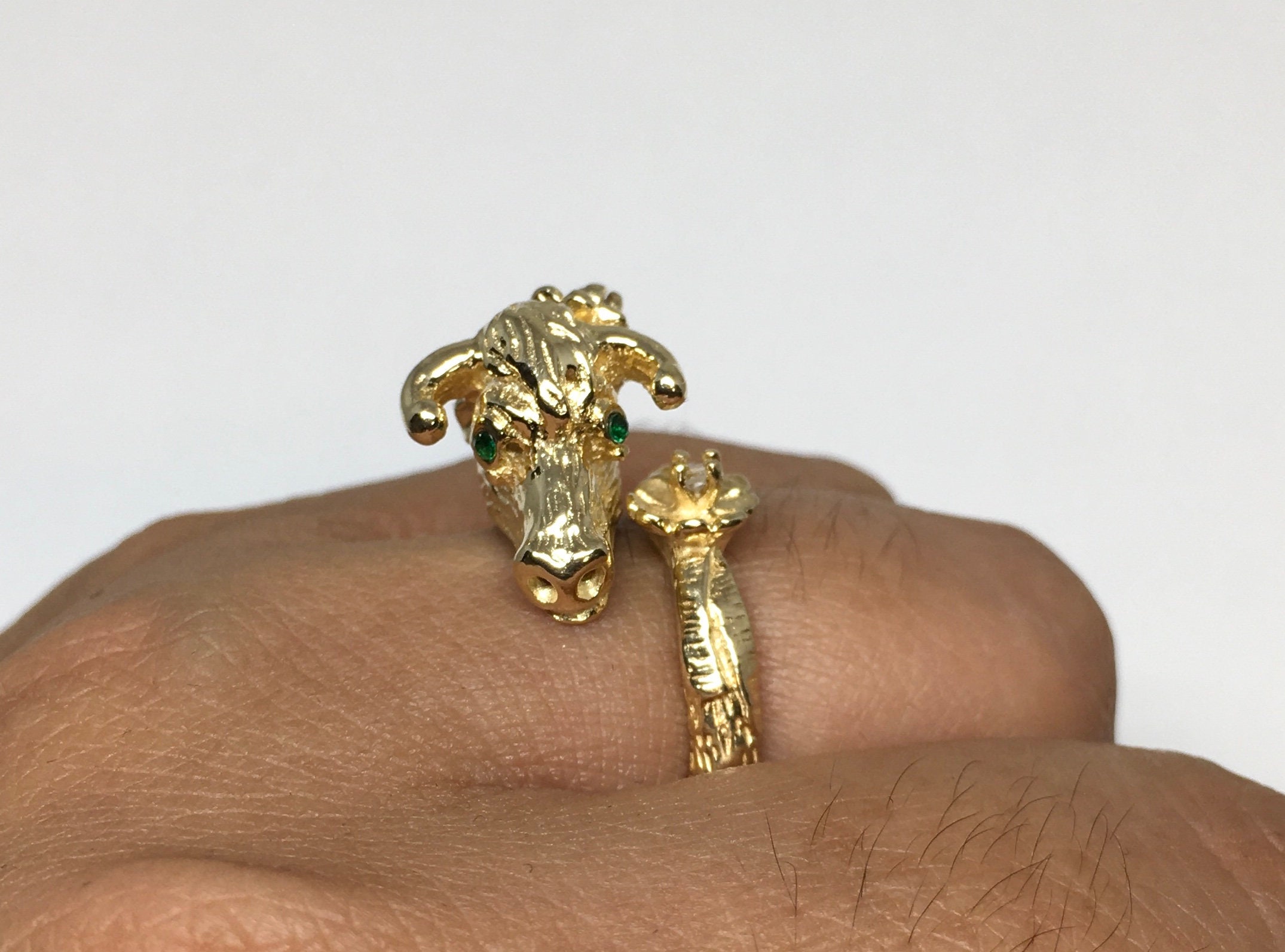 Vintage 14k Yellow Gold 3D Cow Bull Green Emerald Diamond | Etsy