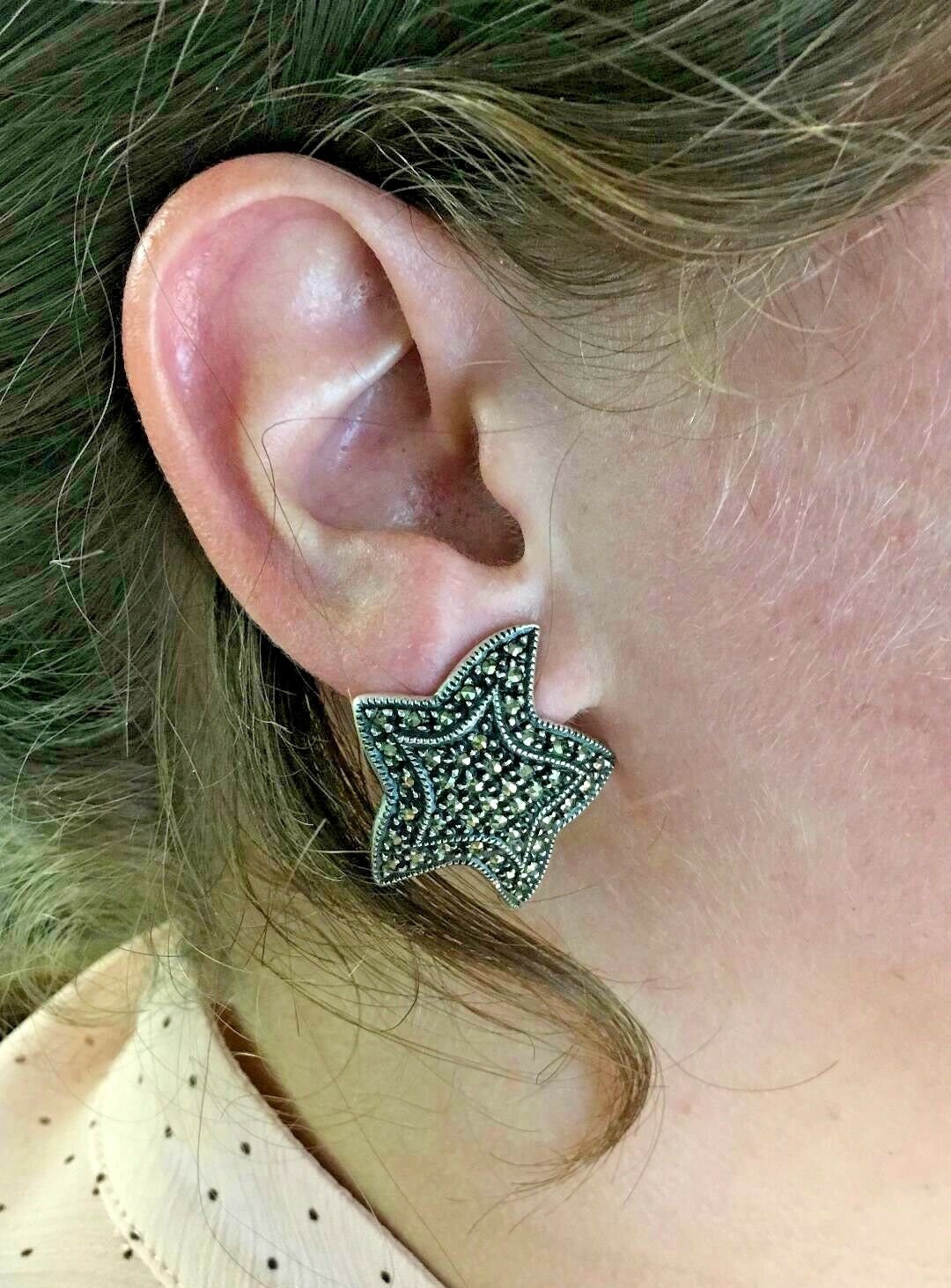 Vintage Judith Jack Sterling Silver Star Fish Marcasite Omega Back Post ...