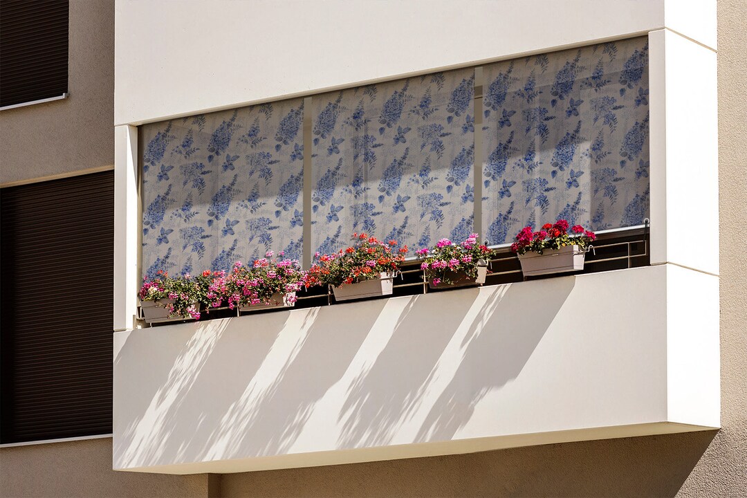 Blue Backyard Shades, Flowers on A White Background Blinds, Plants Roll ...