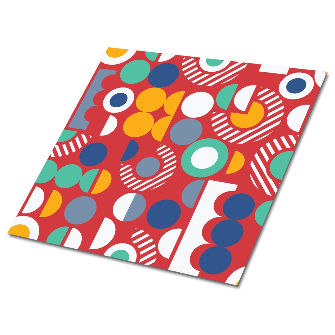 Geometric Classic Pattern Self Adhesive Vinyl Tiles, Red Sticky Vinyl ...