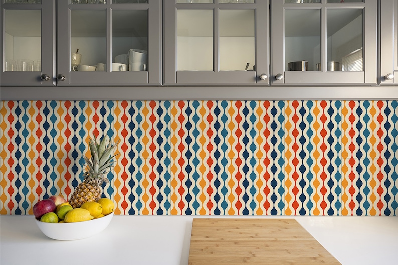 Colorful Retro Pattern Self Adhesive Vinyl Tiles, Yellow Vinyl Floor ...