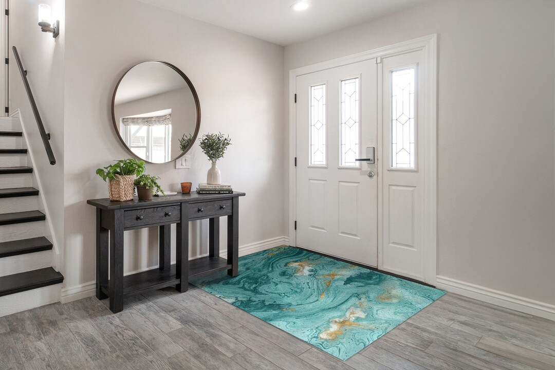 Turquoise Marble Welcome Mat, Personalized Doormat, Abstraction Pattern ...