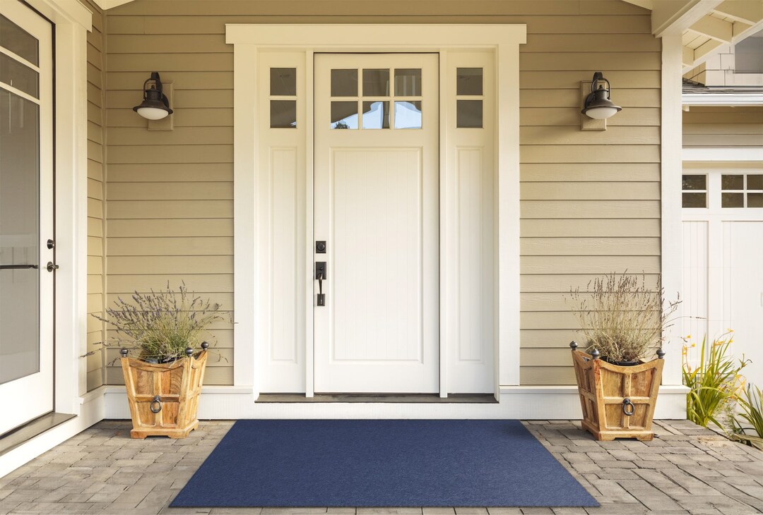 Night Blue Outdoor Mat, Blue Welcome Rug, Neutral Front Rug, Non-slip ...