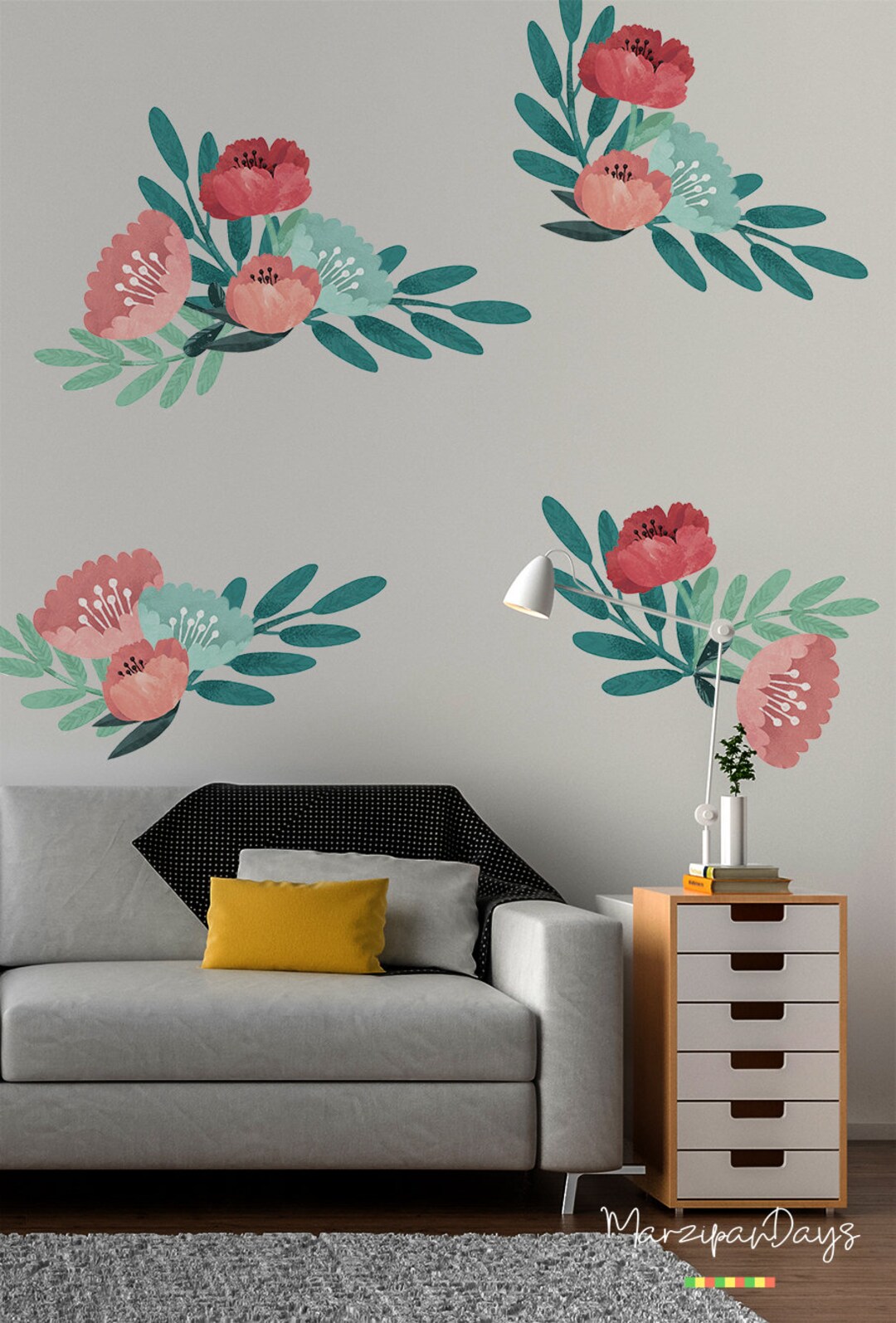 Poppy and Powder Flowers Vinyl Set, Vinyl Print, Greenery Vinyl Decal ...