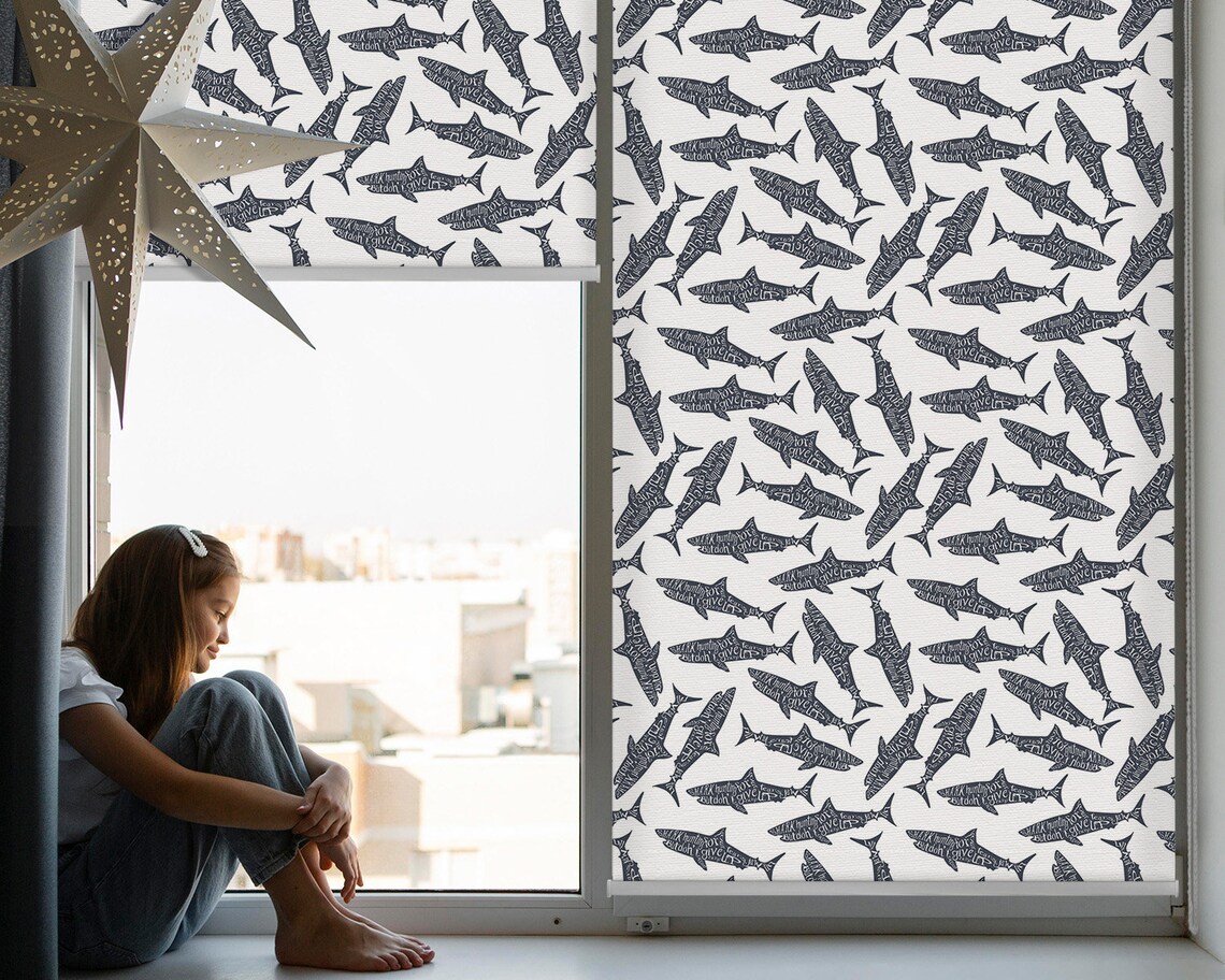 Blinds, Light Diffusing and Room Darkening, Sharks, Black and White ...