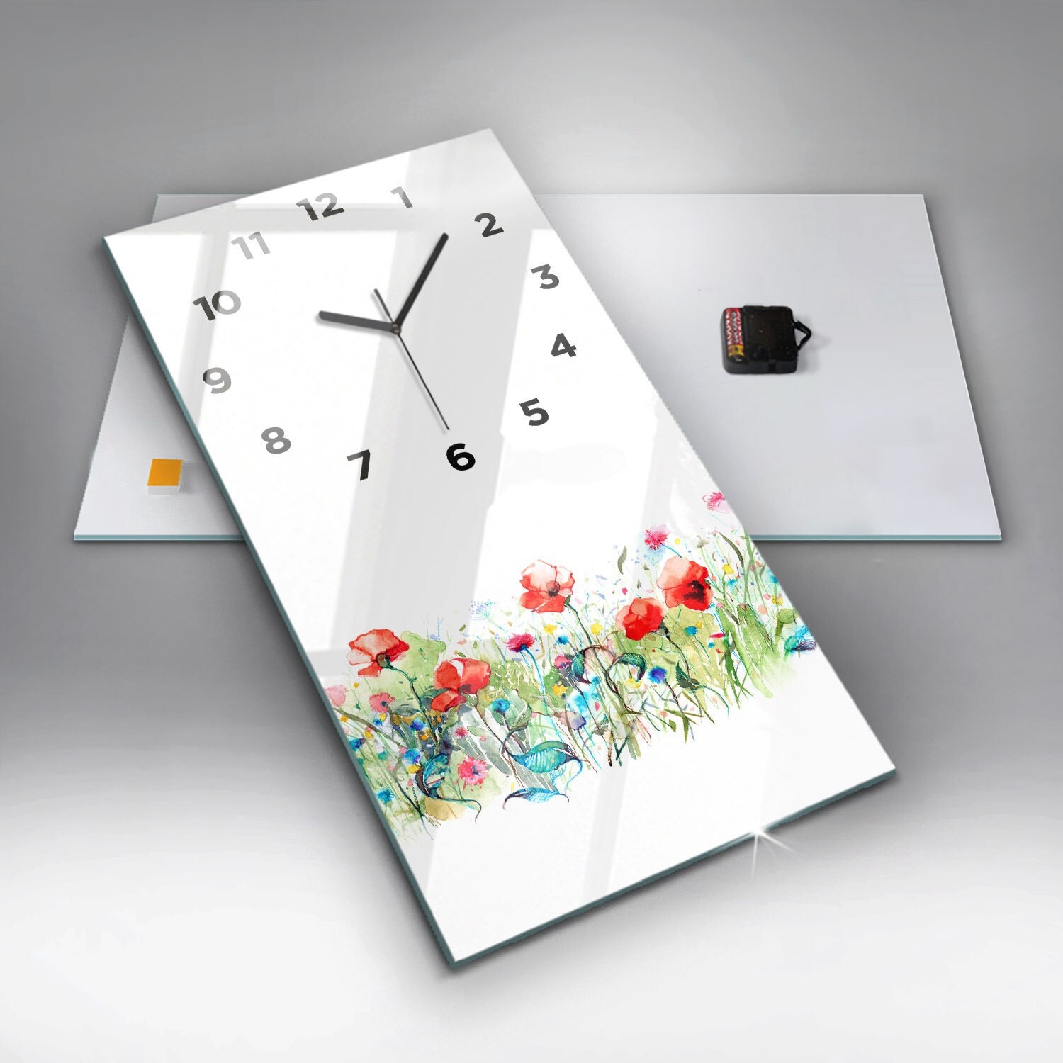 Poppies in the Meadow Glass Clock, Multicolor Modern Wall Clock, Unique ...