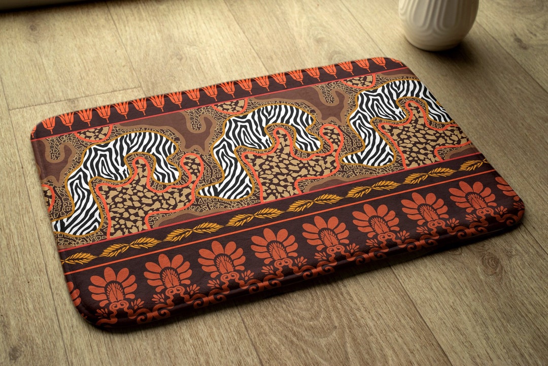 Africa Animals Abstraction, Brown Animal Pattern, Soft Rug, Bath Runner ...
