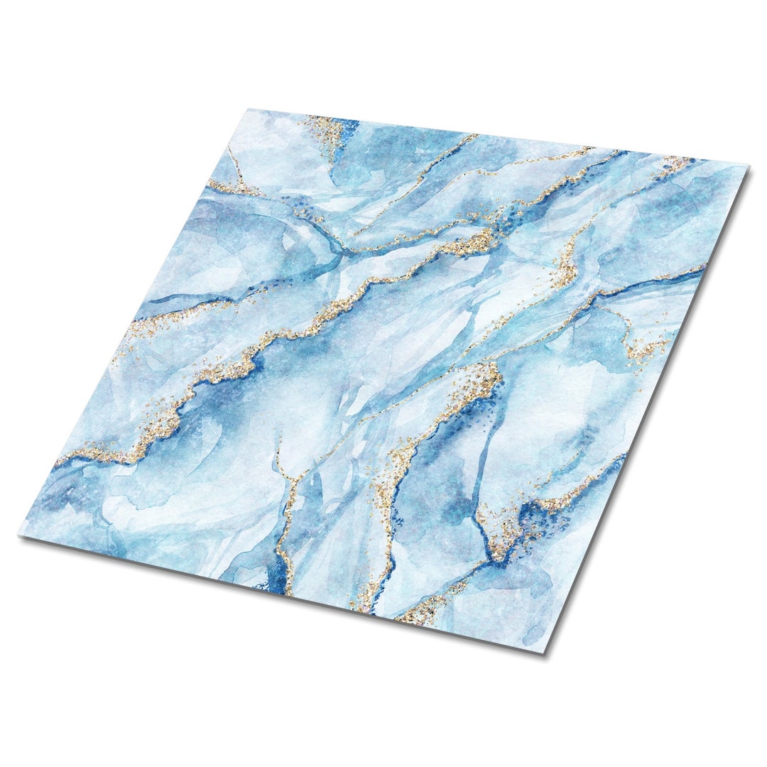 Winter Marble Vinyl Floor Tiles, Blue Sticky Vinyl Tiles, Gold Vinyl ...