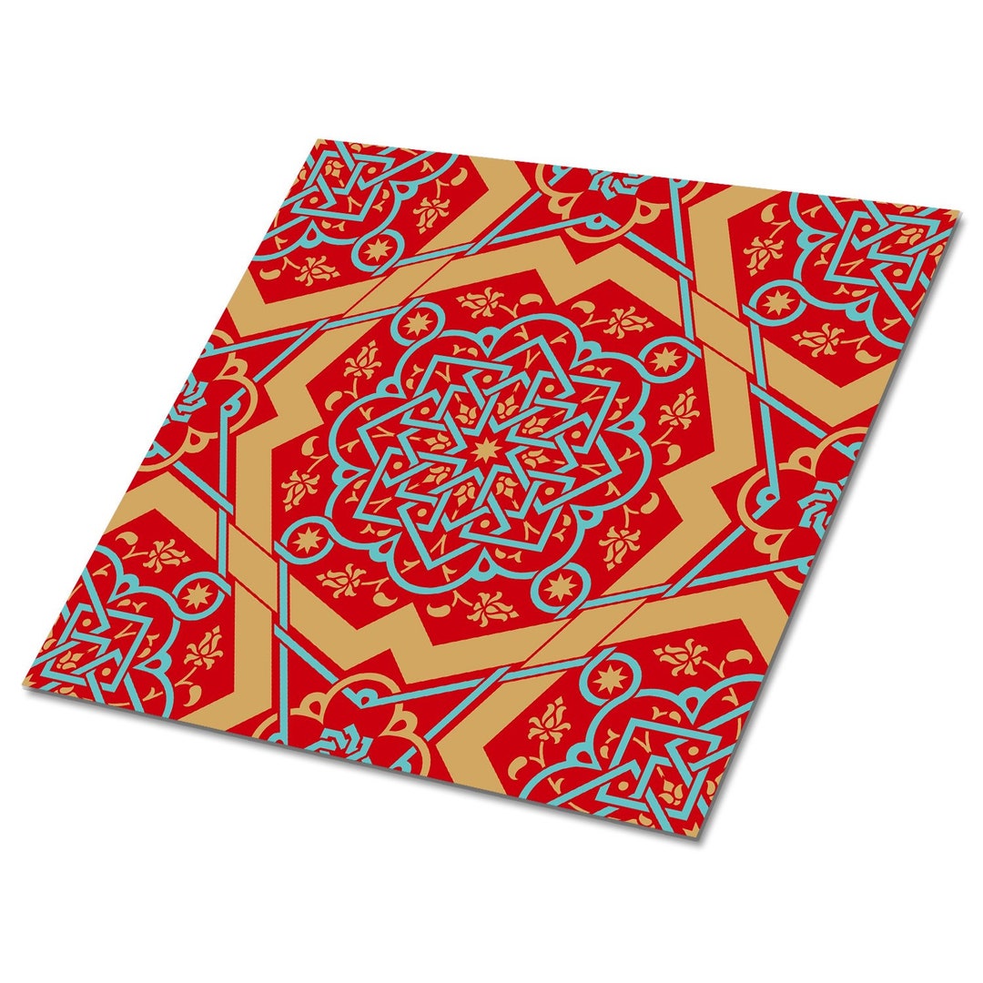 Floral Pattern Vinyl Tiles Flooring, Red Vinyl Wall Panels, Gold Luxury ...