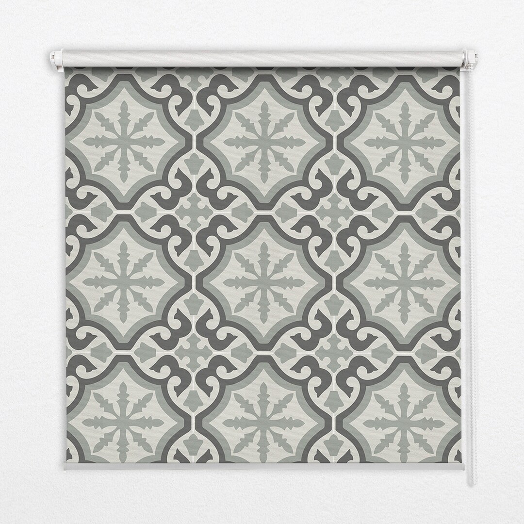 Blinds, Light Diffusing and Room Darkening, Moroccan Tile, Gray and ...