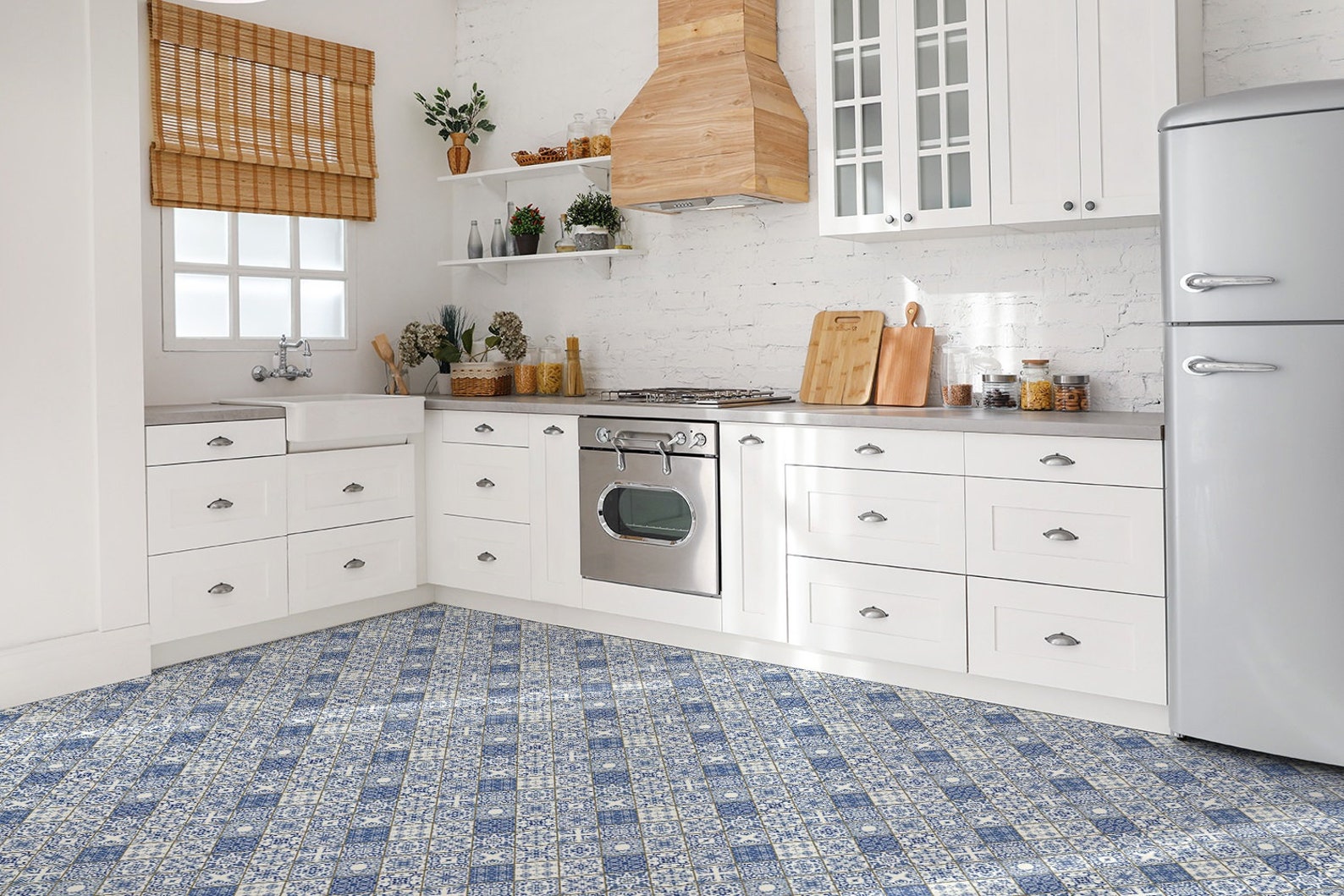 Portuguese Blue Pattern Vinyl Floor Tiles, Blue Vinyl Wall Panels ...