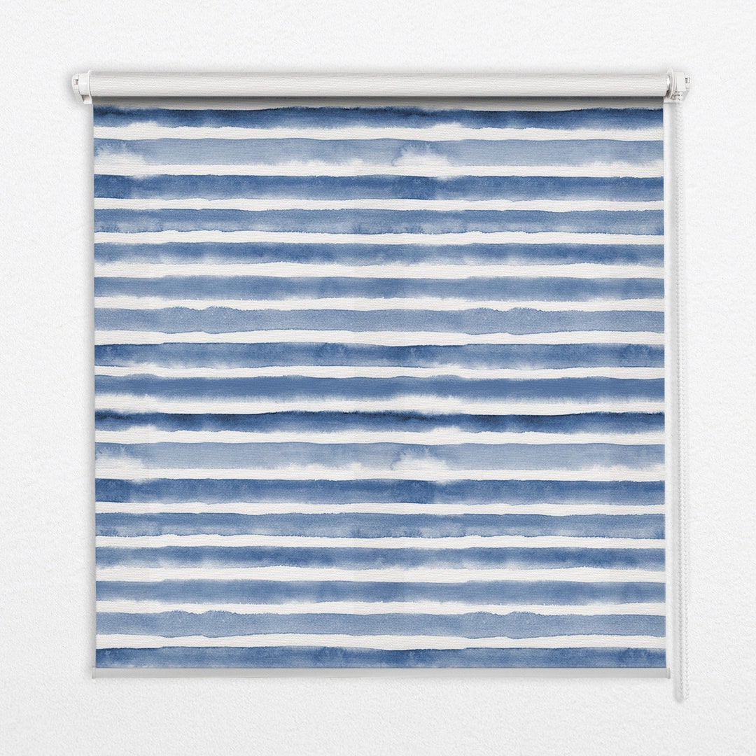 Blinds, Light Diffusing and Room Darkening, Painted Blue Stripes, Blue ...