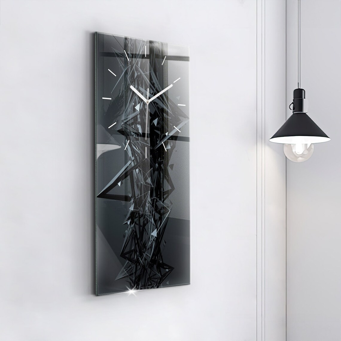 Black Abstraction Glass Clock, Black Modern Wall Clock, Unique Wall ...