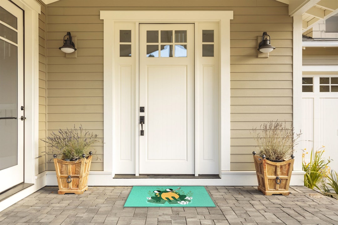 Cute Frog Outdoor Mat, Brown Welcome Doormat, Text Cute Doormat ...