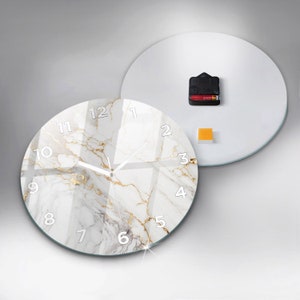 Decorative Marble Glass Clock, White Modern Wall Clock, Unique Wall ...