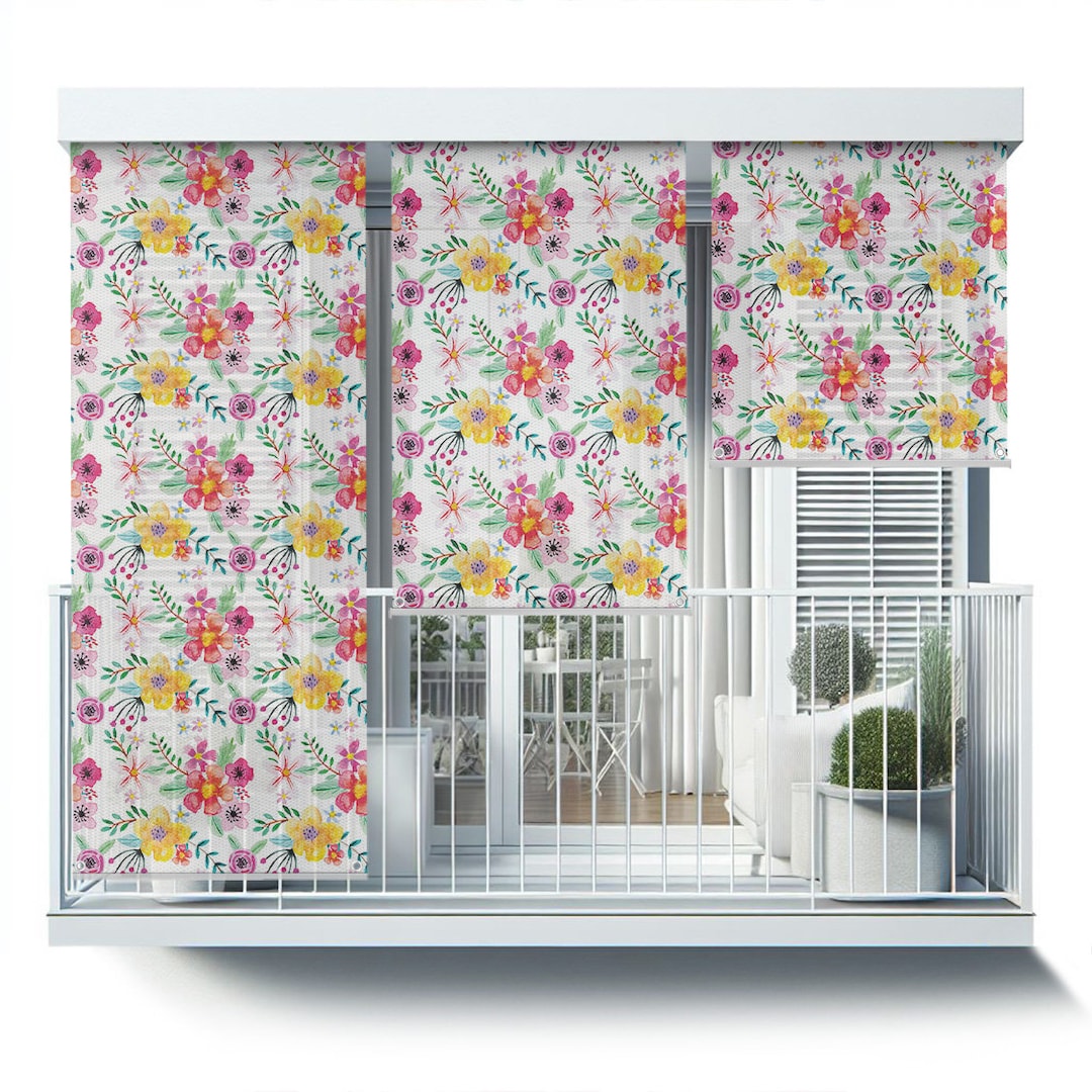 Multicolour Balcony Roller Blinds, Floral Watercolor Pattern Shades ...