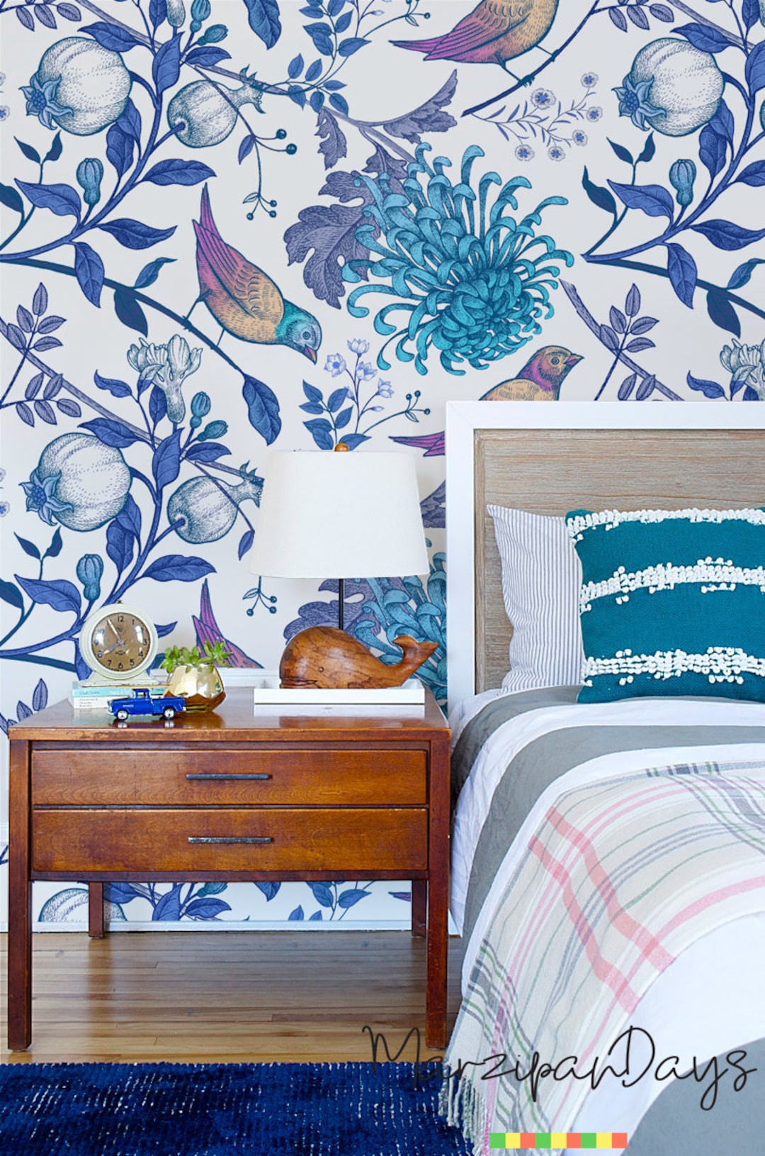 Buy Spring Blue Birds Wallpaper, Removable Wallpaper, Delicate Art Wall ...