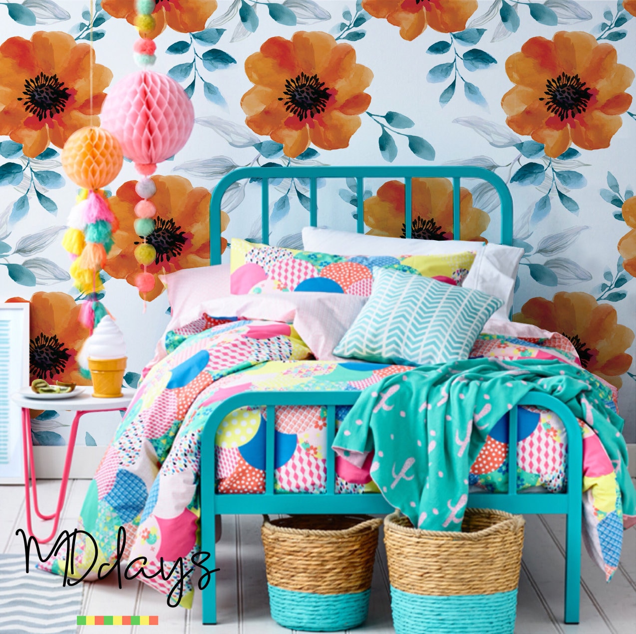 Wallpaper Wall Décor Sicily Orange Wallpaper Peel and Stick Floral ...