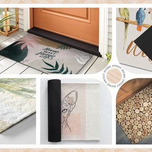 Minimalistic Leaves Outdoor Mat, Gray Welcome Mat, Neutral Cute Doormat ...