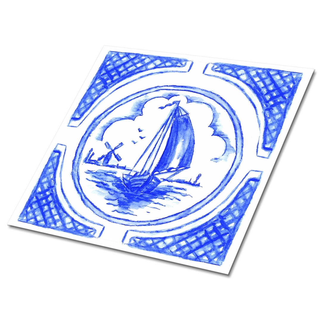 Azulejos the Boat Vinyl Floor Tiles, Blue Sticky Vinyl Tiles, White ...