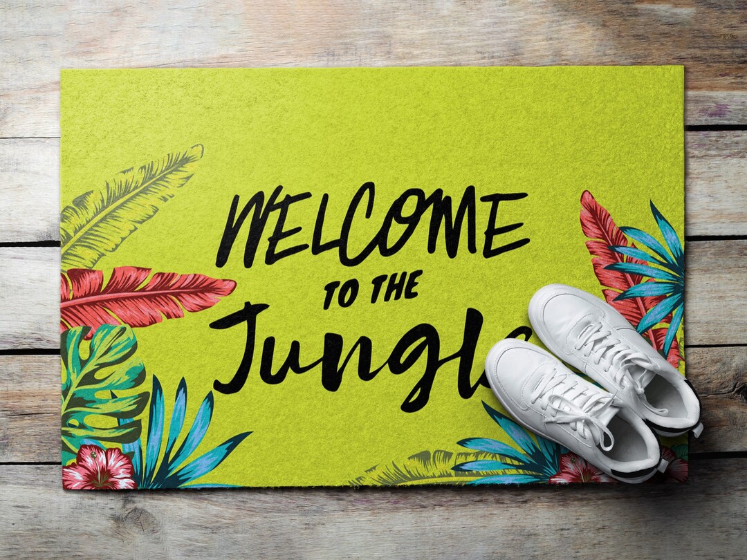 Welcome to the Jungle Outdoor Mat, Green Welcome Mat, Text Entrance Mat ...