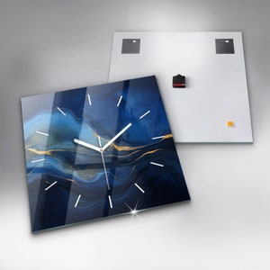 Blue Marble Glass Clock, Blue Modern Wall Clock, Unique Wall Clock ...