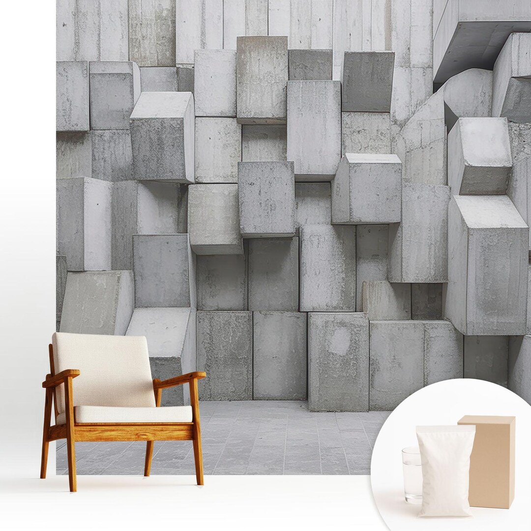 Concrete Blocks Architecture Wall Mural White, Custom Wallpaper, Self ...