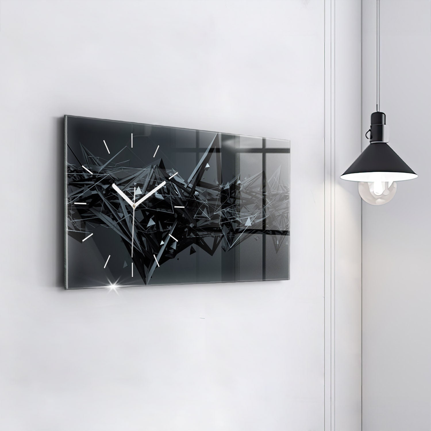 Black Abstraction Glass Clock, Black Modern Wall Clock, Unique Wall ...
