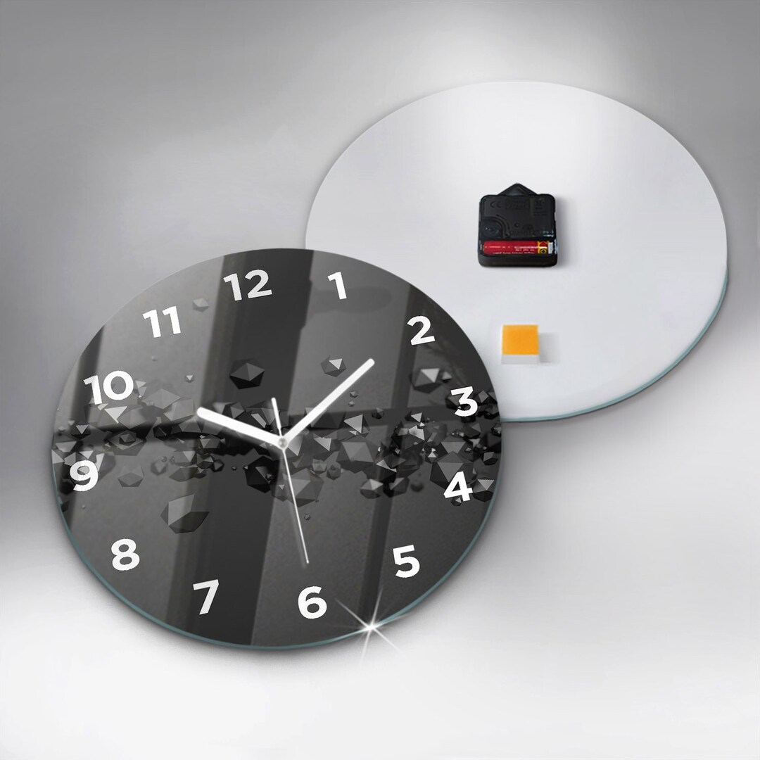 Black Abstraction Glass Clock, Black Modern Wall Clock, Unique Wall ...