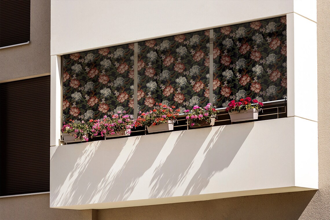 Green Outdoor Roller Shades, Flowers on A Dark Background Blinds ...