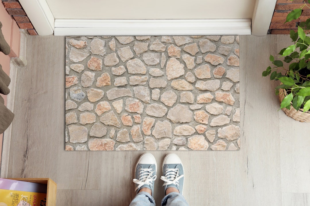 Stones Wall Front Door Mat, Personalized Doormat, Neutral Pattern ...