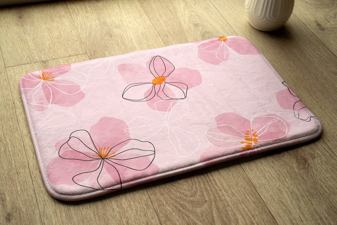 Pink Flowers Pattern, Pink Flowers Abstraction, Non-slip Rug, Toilet ...