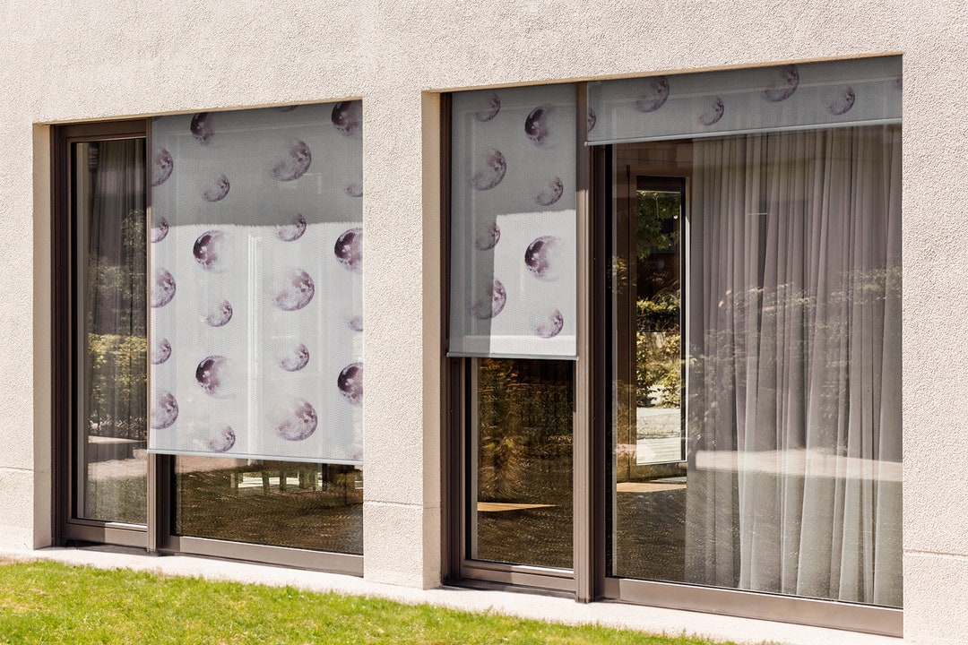 Black and White Roll up Shades, Moon Pattern Blinds, Cosmos External ...