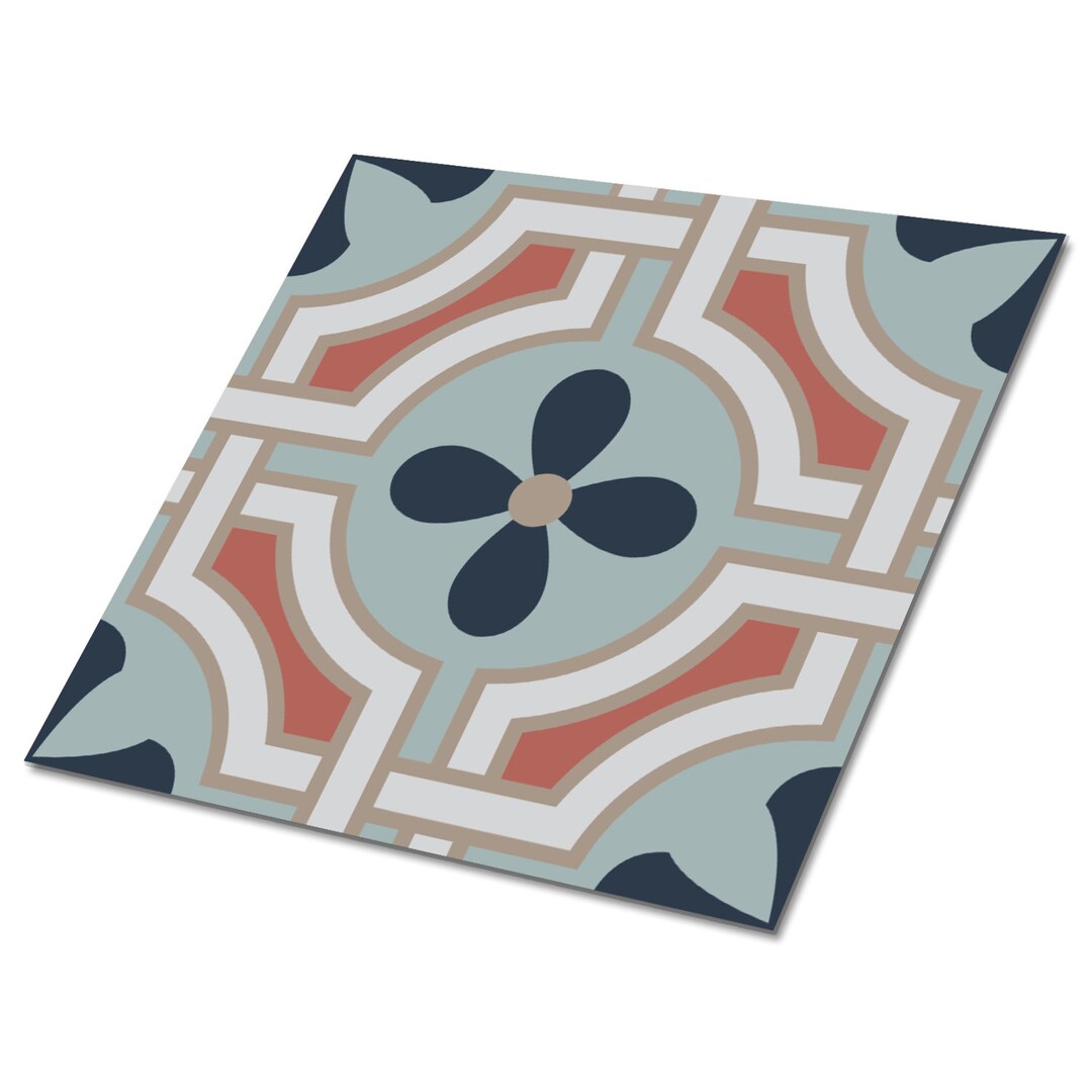 Floral Colorful Pattern Vinyl Tiles, Red Vinyl Floor Tiles, Blue Vinyl ...