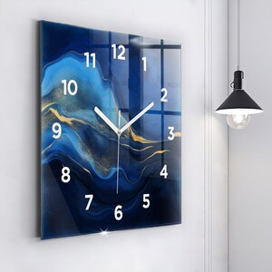 Blue Marble Glass Clock, Blue Modern Wall Clock, Unique Wall Clock ...