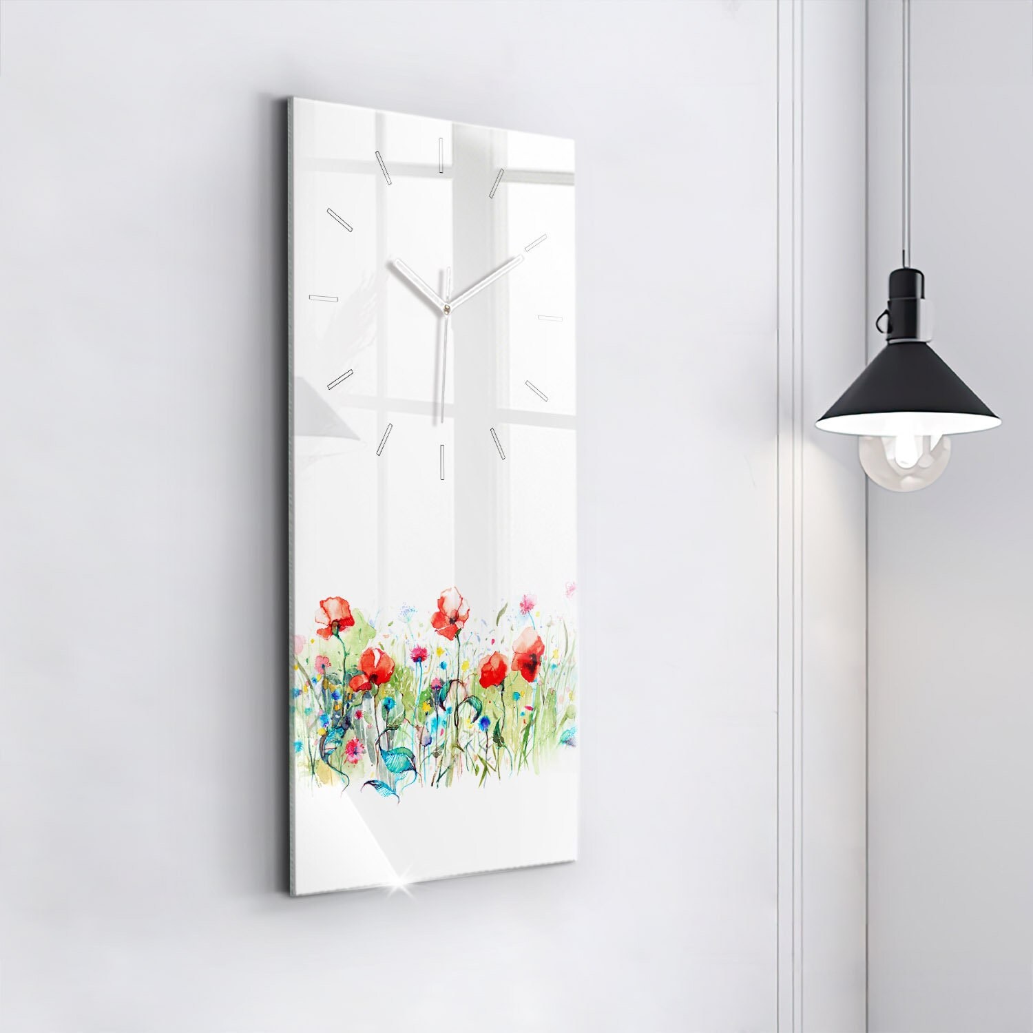 Poppies in the Meadow Glass Clock, Multicolor Modern Wall Clock, Unique ...