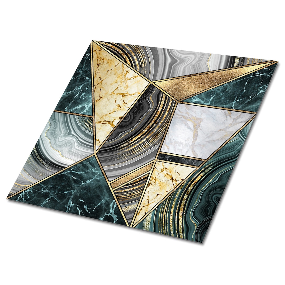 Art Deco Abstraction Vinyl Tiles Flooring, Gold Floor Tiles, Blue Vinyl ...