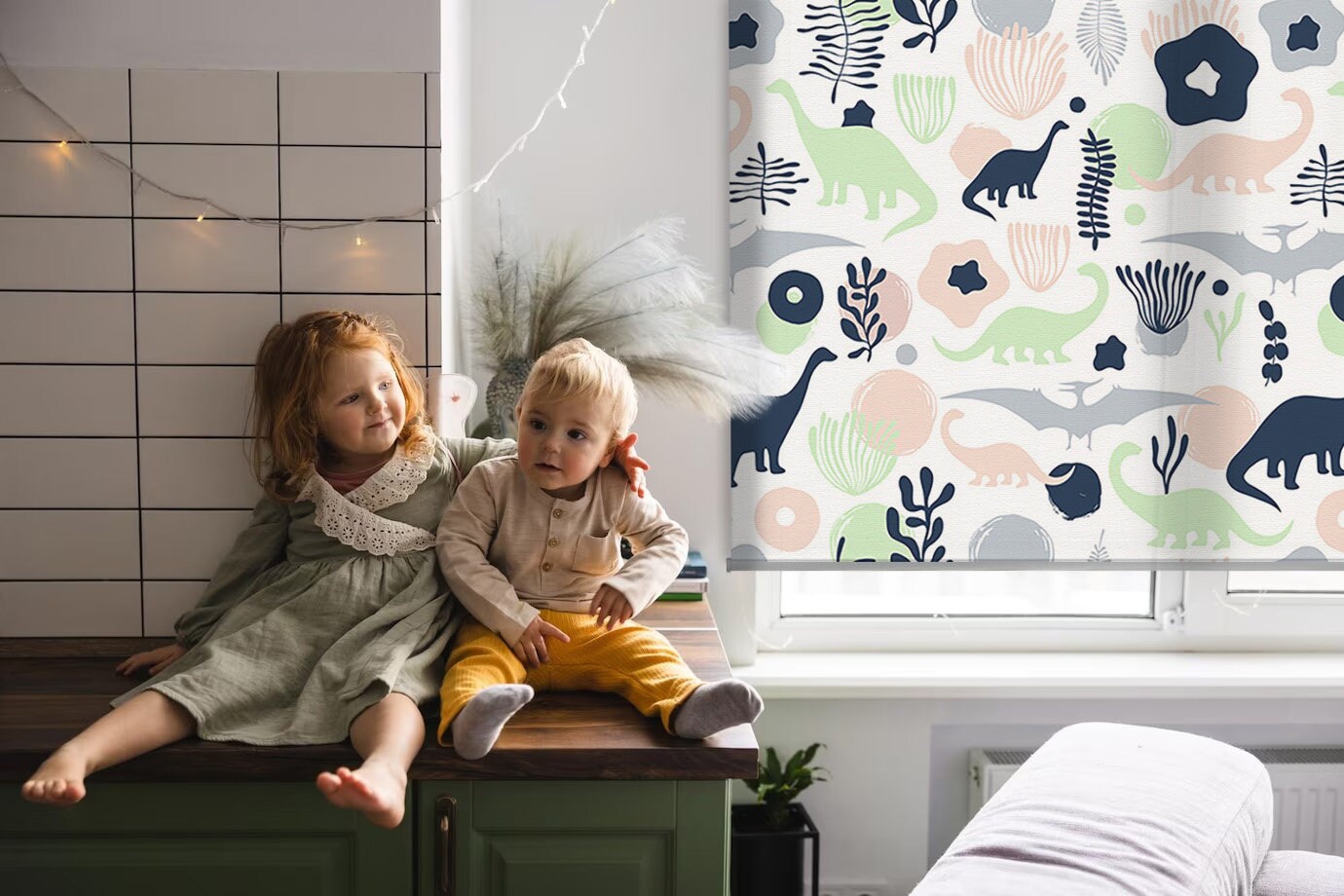 Blinds, Light Diffusing and Room Darkening, Colorful Dinosaurs, Green ...