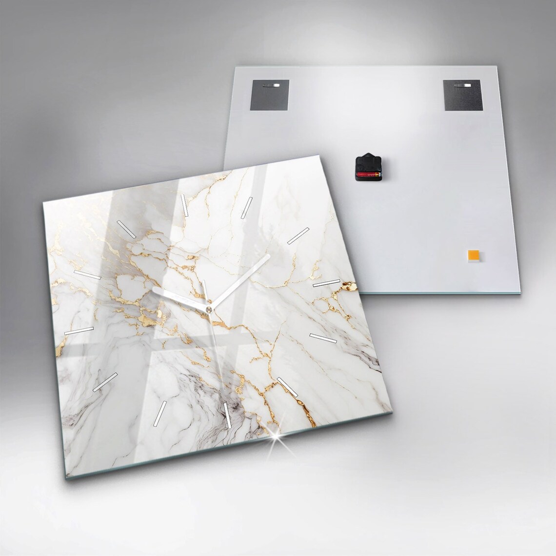 Decorative Marble Glass Clock, White Modern Wall Clock, Unique Wall ...