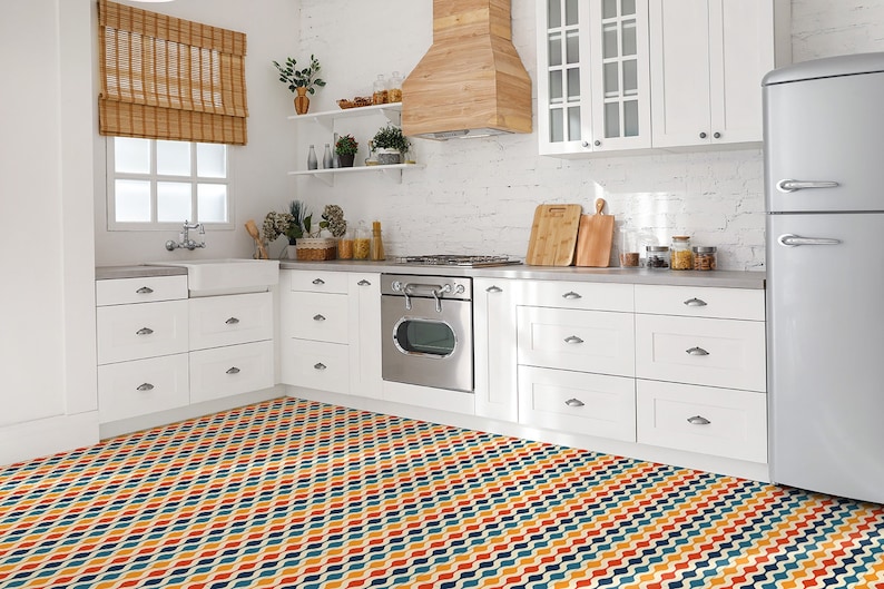 Colorful Retro Pattern Self Adhesive Vinyl Tiles, Yellow Vinyl Floor ...