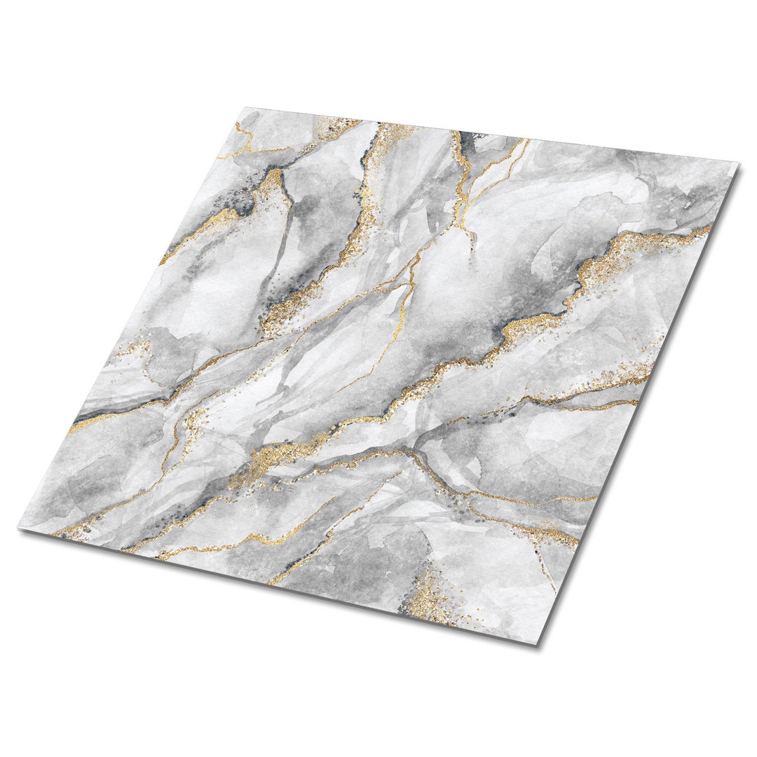 Marble Texture Vinyl Tiles, Gray Vinyl Floor Tiles, Gold Vinyl Wall ...
