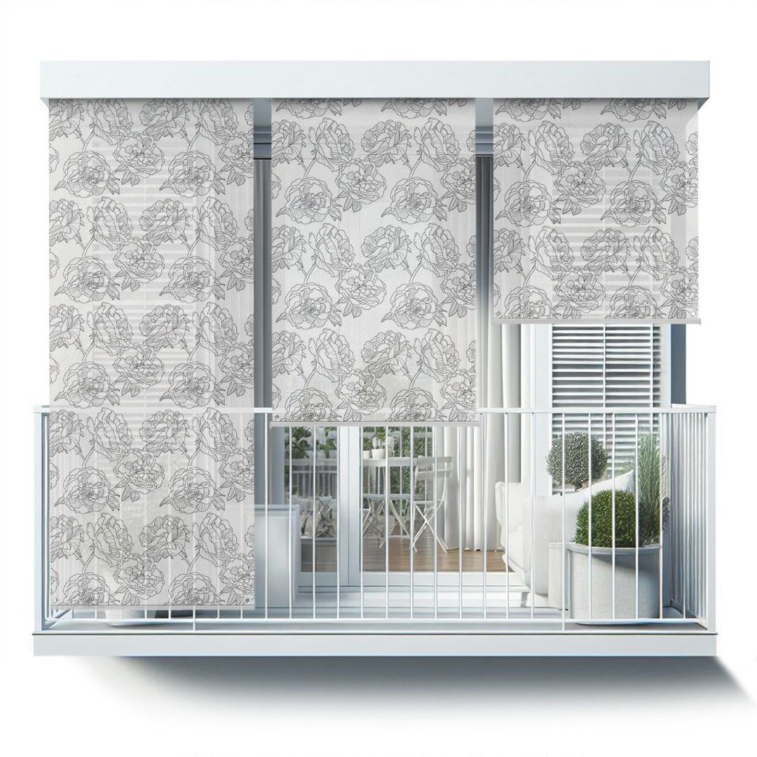 Black and White Outdoor Roller Blinds, Flowers in Black and White ...