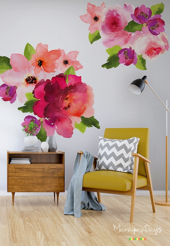 Watercolor Wild Roses Vinyl Set Adorable Wall Decor Spring | Etsy