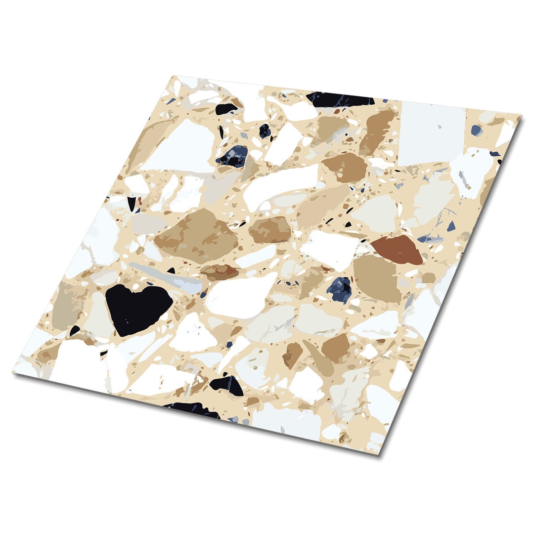 Terrazzo Pattern Vinyl Tiles Flooring, Beige Vinyl Floor Tiles, Black ...