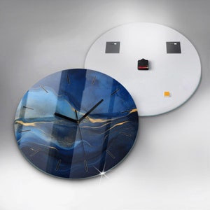 Blue Marble Glass Clock, Blue Modern Wall Clock, Unique Wall Clock ...