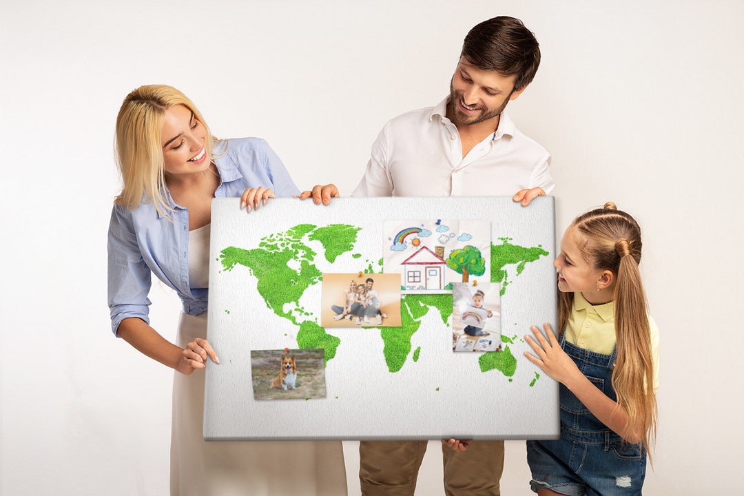World Map, Mood Board, XXL Canvas, Multicolor, Cork Board, Push Pins ...