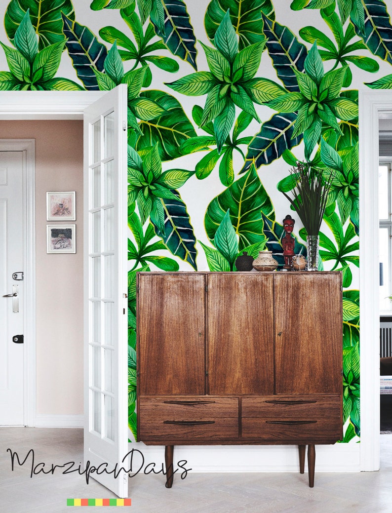Fresh Green Plants Removable Wallpaper Contemporary Wall | Etsy