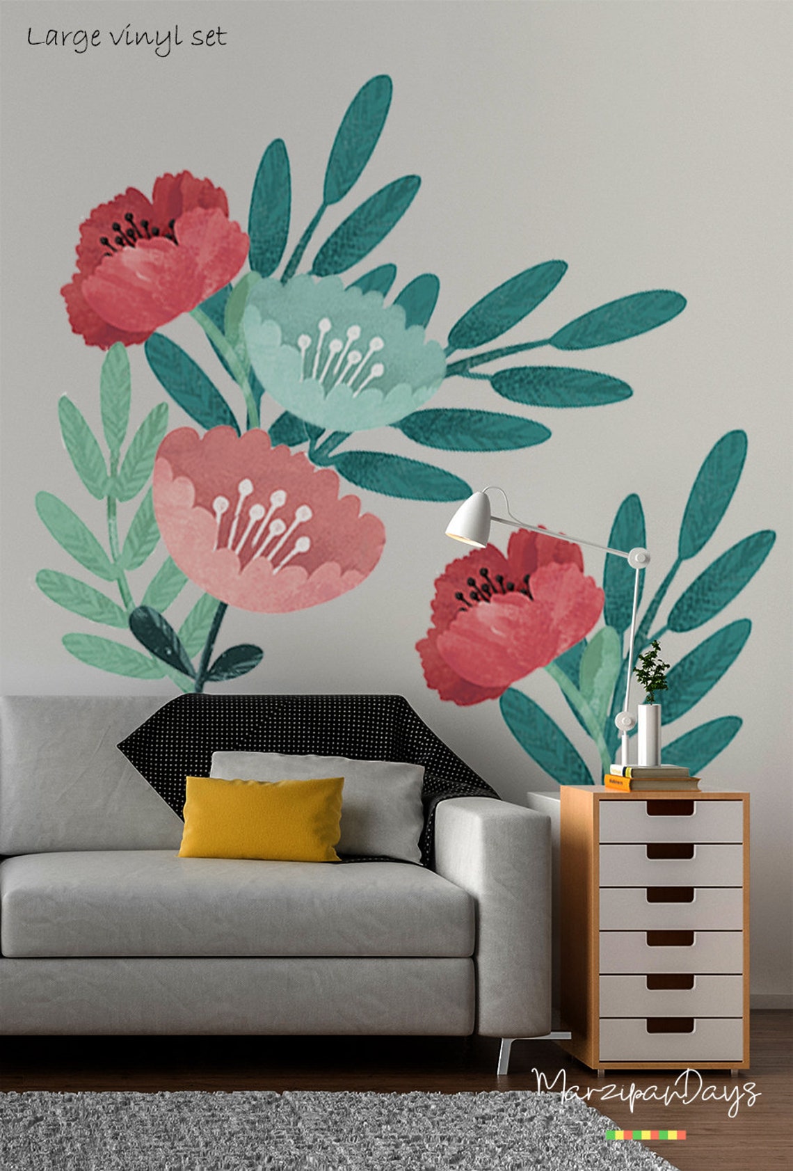 Poppy and Powder Flowers Vinyl Set Vinyl Print Greenery - Etsy