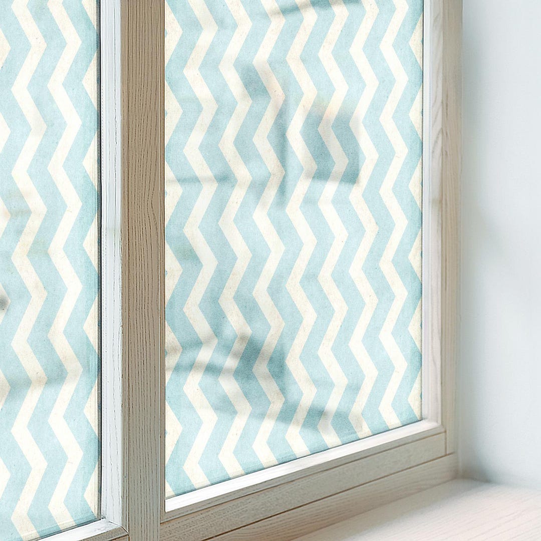 Blue Zigzag Stained Glass Cling, Turquoise Static Window Clings ...