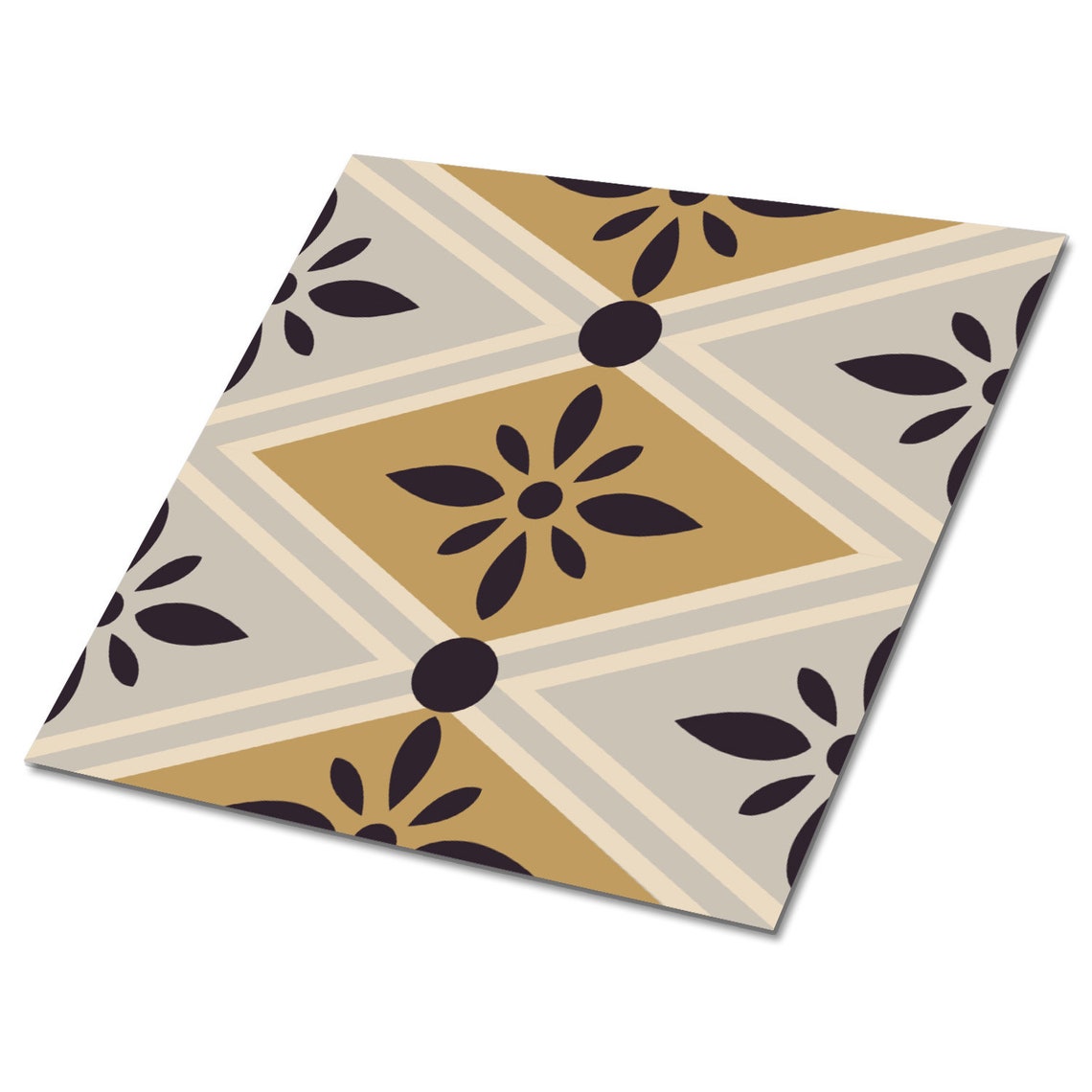 Colorful Floral Pattern Vinyl Tiles, Beige Vinyl Floor Tiles, Black ...